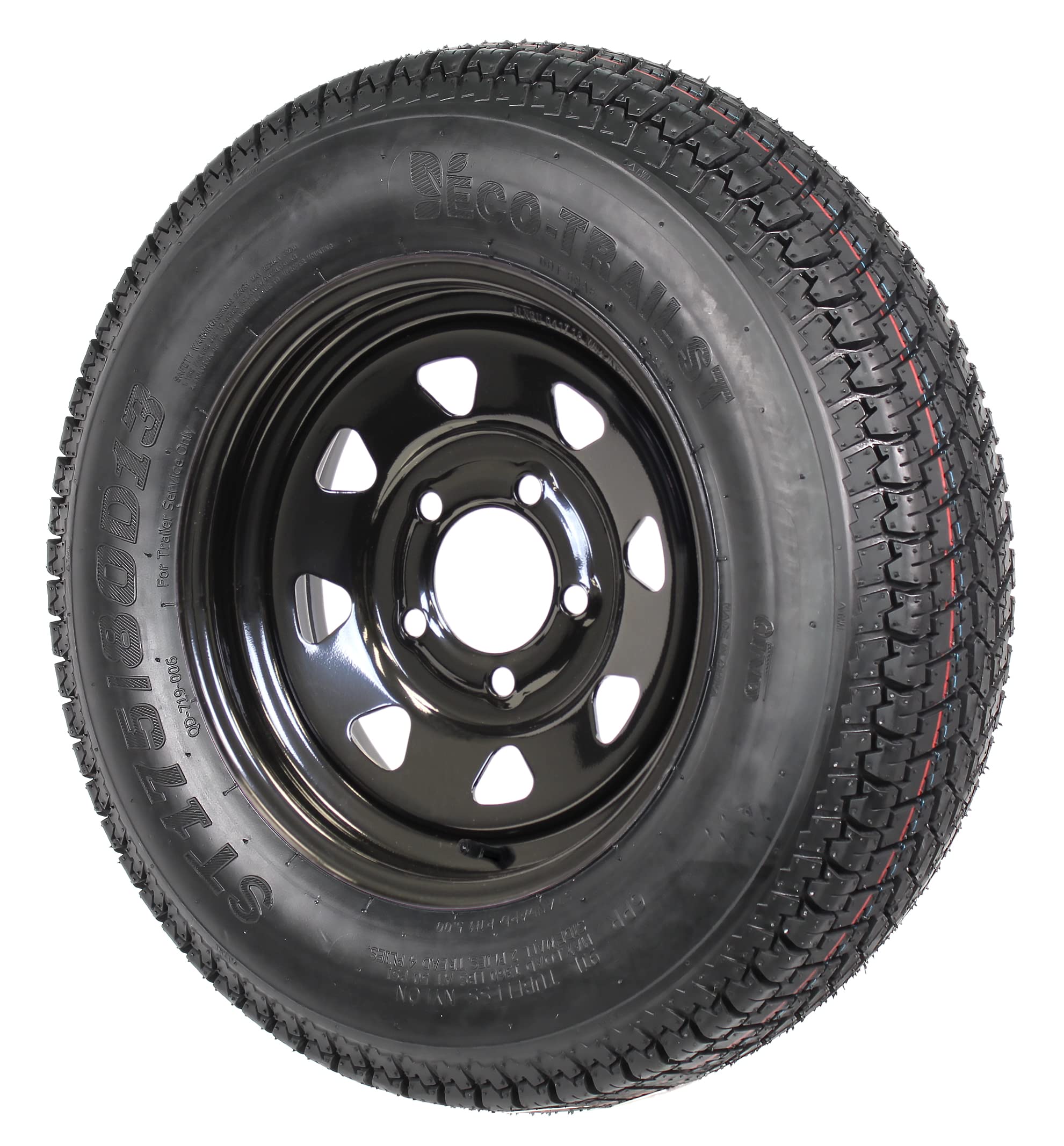 eCustomrim 2-Pack Trailer Tire On Rim Bias Ply ST175/80D13 175/80 Load Range C 5-4.5 Black Spoke Wheel - 2 Year Warranty w/Free Roadside