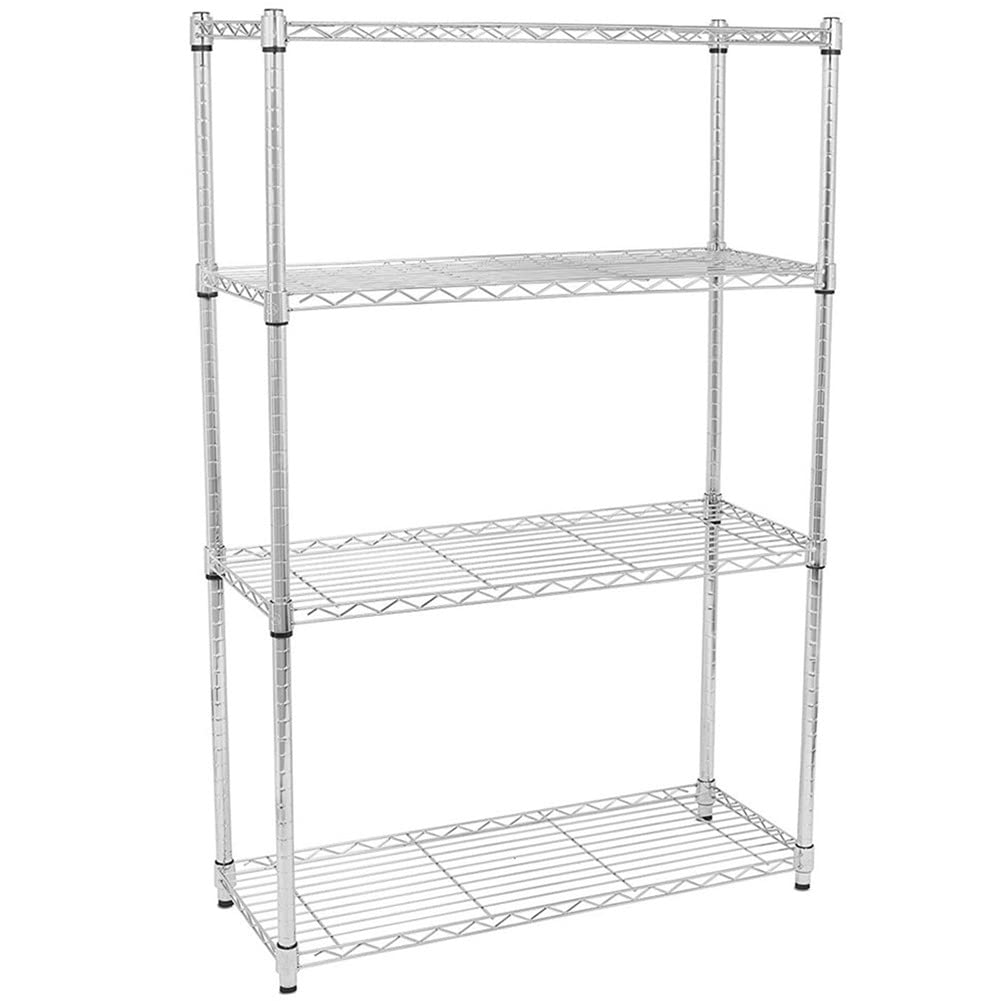 4 Tiers Standing Shelving Units - 4-Shelf Adjustable Storage Wire Shelving Unit, Metal Organizer Wire Rack for Laundry Bathroom Kitchen Pantry Closet, Garage Storage Rack Display Shelf for Living Room