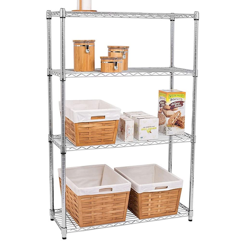 4 Tiers Standing Shelving Units - 4-Shelf Adjustable Storage Wire Shelving Unit, Metal Organizer Wire Rack for Laundry Bathroom Kitchen Pantry Closet, Garage Storage Rack Display Shelf for Living Room