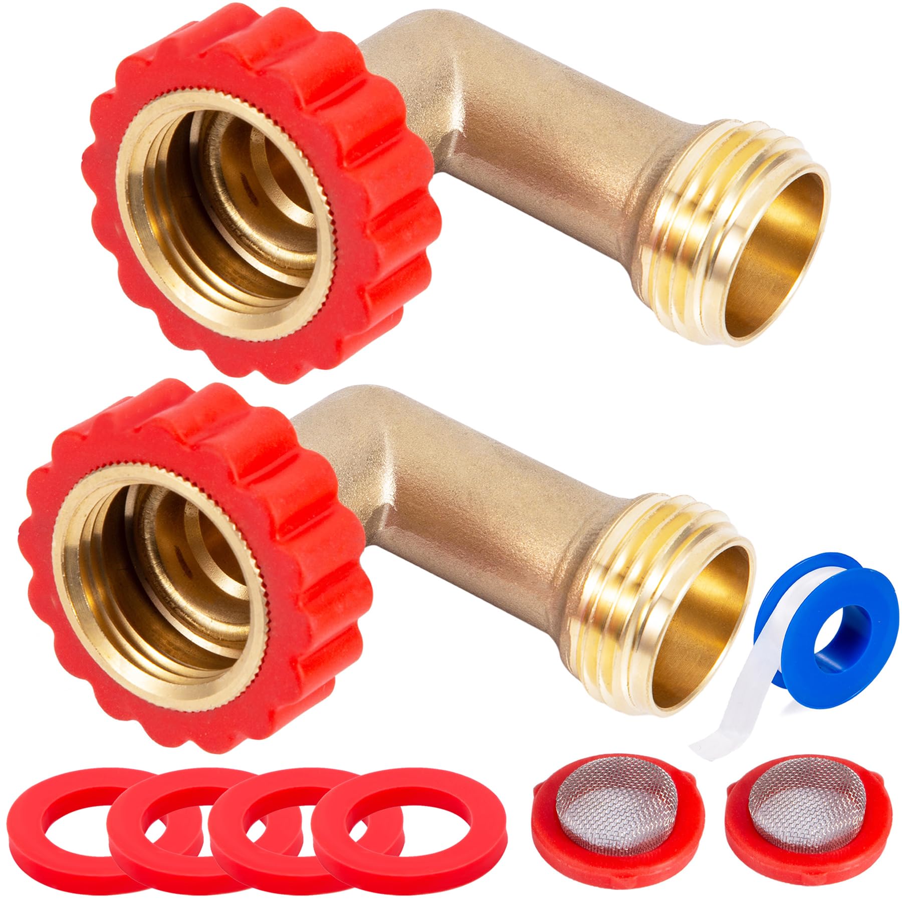 Lead-Free Brass 90 Degree Hose Saver,90°Hose Elbow Fitting Quick Swivel Connect Adapter,Thread Size 3/4" Connectors,Hose Protector with Water Filter(2 Pcs)