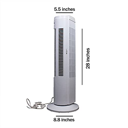 Mainstay FZ10-19MW 28 Inch 3 Speed Compact Oscillating Tower Fan with Auto Shutoff, White (Renewed)