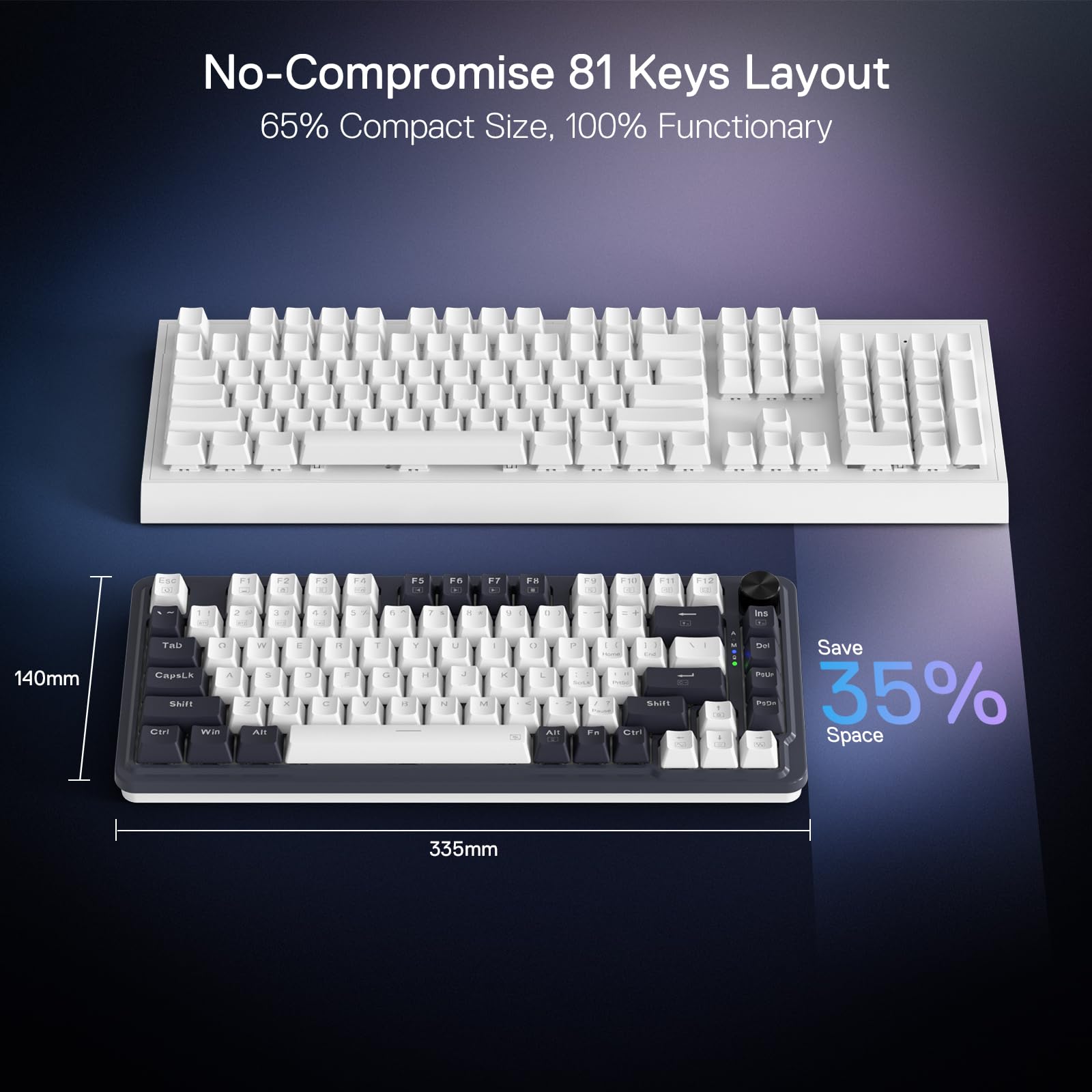 Redragon K673 PRO 75% Wireless Gasket RGB Gaming Keyboard, 3-Modes 81 Keys Compact Mechanical Keyboard Hot-Swap Socket, Dedicated Knob Control and Sound Absorbing Pads, Linear Red Switch