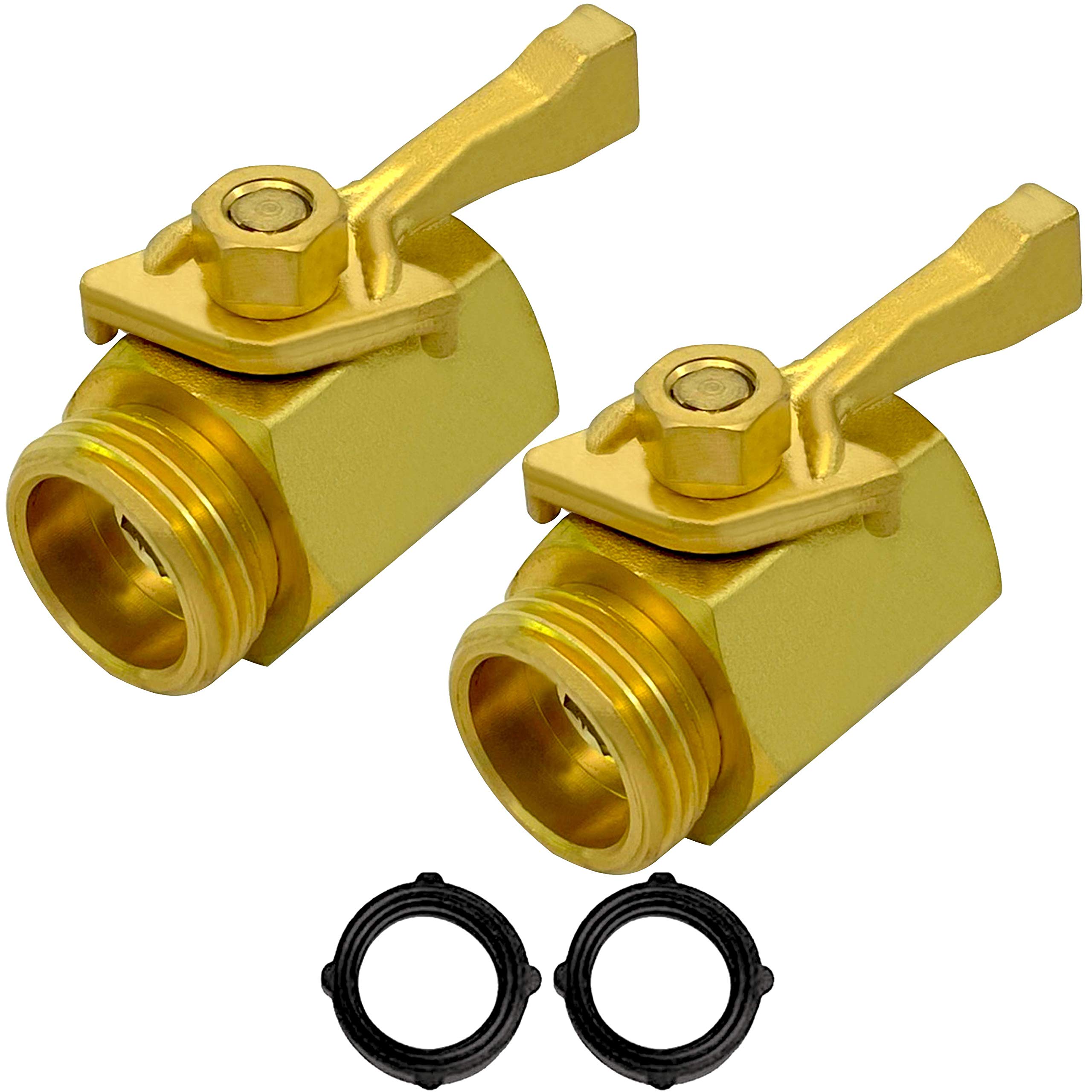 Heavy Duty Brass Hose Shut Off Valve | 2 Pack Garden Hose Connector | Water Hose Valve Shut Off | Shutoff Valve | 2 Extra Pressure Washers | Fits All Standard Hoses
