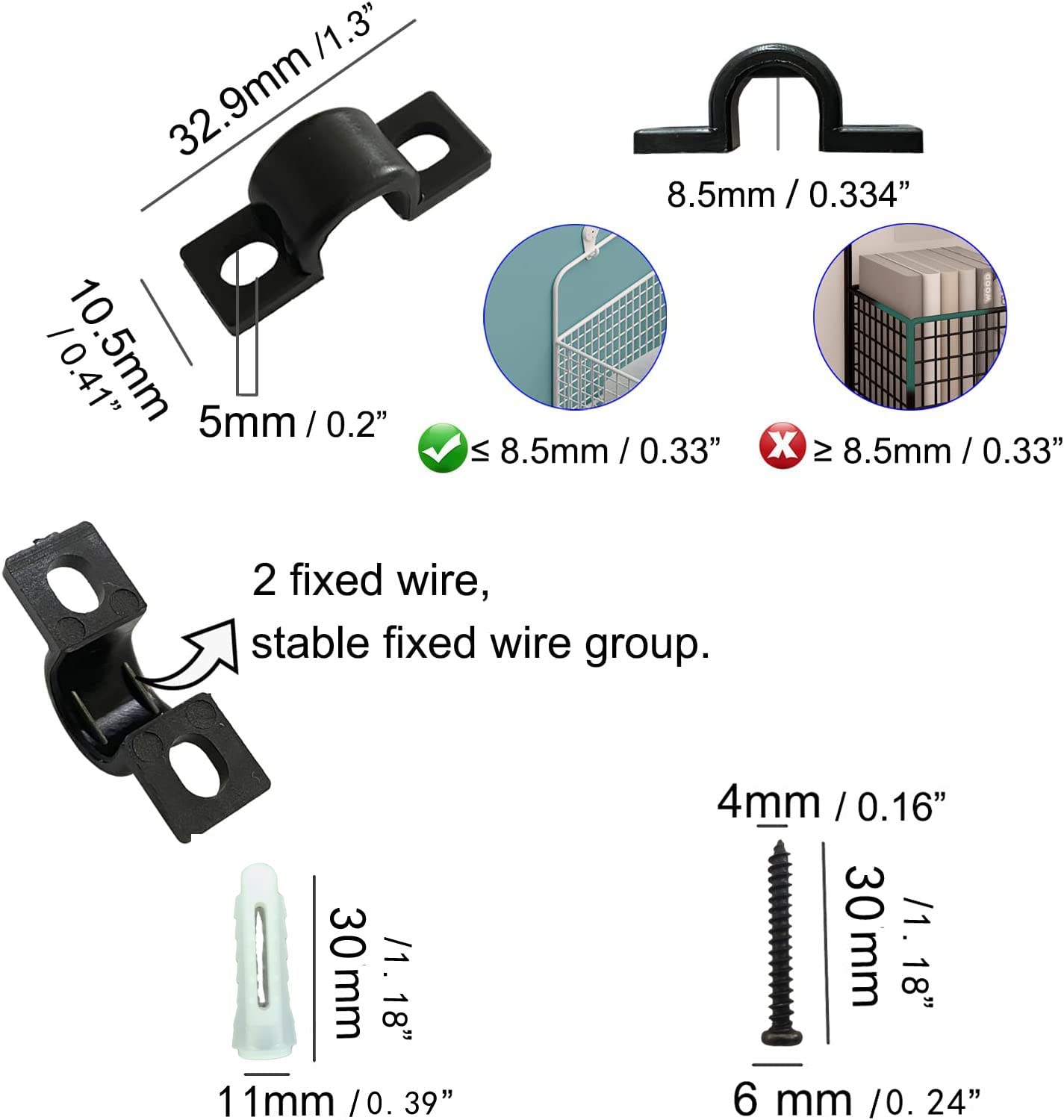 Wire Shelf Loop Clips 12Pcs Shelf Clips with Screws Expansion Tubes for Wire Shelving – Black