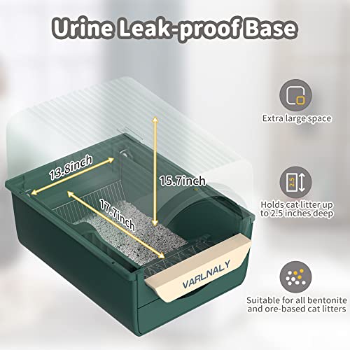 VARLNALY 3.0 Large Self-Cleaning Cat Litter Box, Pull-Out Non-Electric Automatic Cat Litter Box with Lid(24PCS Trash Box), One-Piece Base Prevents Urine&Litter Leakage, Enclosed Isolates Odor(Green)