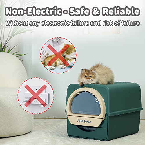 VARLNALY 3.0 Large Self-Cleaning Cat Litter Box, Pull-Out Non-Electric Automatic Cat Litter Box with Lid(24PCS Trash Box), One-Piece Base Prevents Urine&Litter Leakage, Enclosed Isolates Odor(Green)