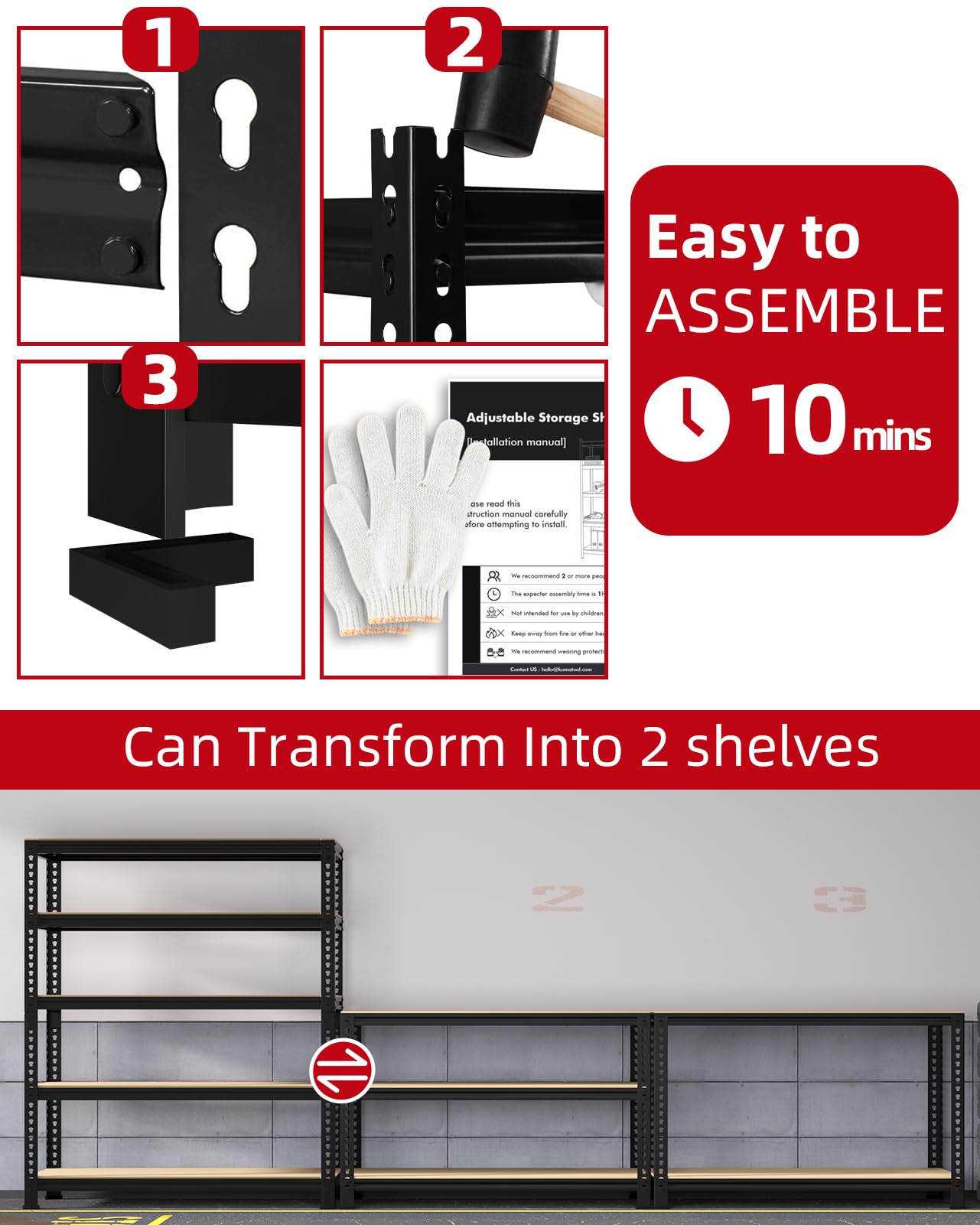 PrimeZone 32" W x 16" D x 63" H Storage Shelves - 5 Tier Adjustable Garage Storage Shelving, Heavy Duty Metal Storage Utility Rack Shelf Unit for Warehouse Pantry Closet Kitchen, Black
