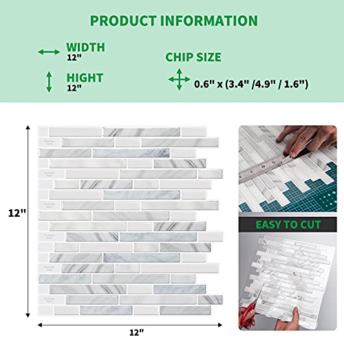 LONGKING 10-Sheet Self-Adhesive Peel and Stick Backsplash for Kitchen, Vinyl Decorative Tiles (Light Gray)