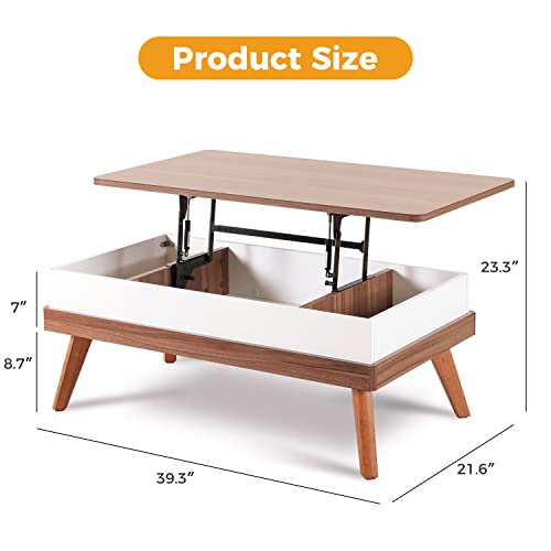 Bidiso Lift Top Coffee Table, Easy-to-Assembly Center Table with Hidden Storage Compartment, Modern Lift Tabletop Dining Table for Living Room Reception/Home Office, Walnut