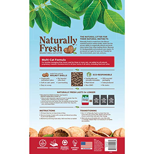 Naturally Fresh Cat Litter - Walnut-Based Quick-Clumping Kitty Litter, Unscented, Multi Cat, 26 lb