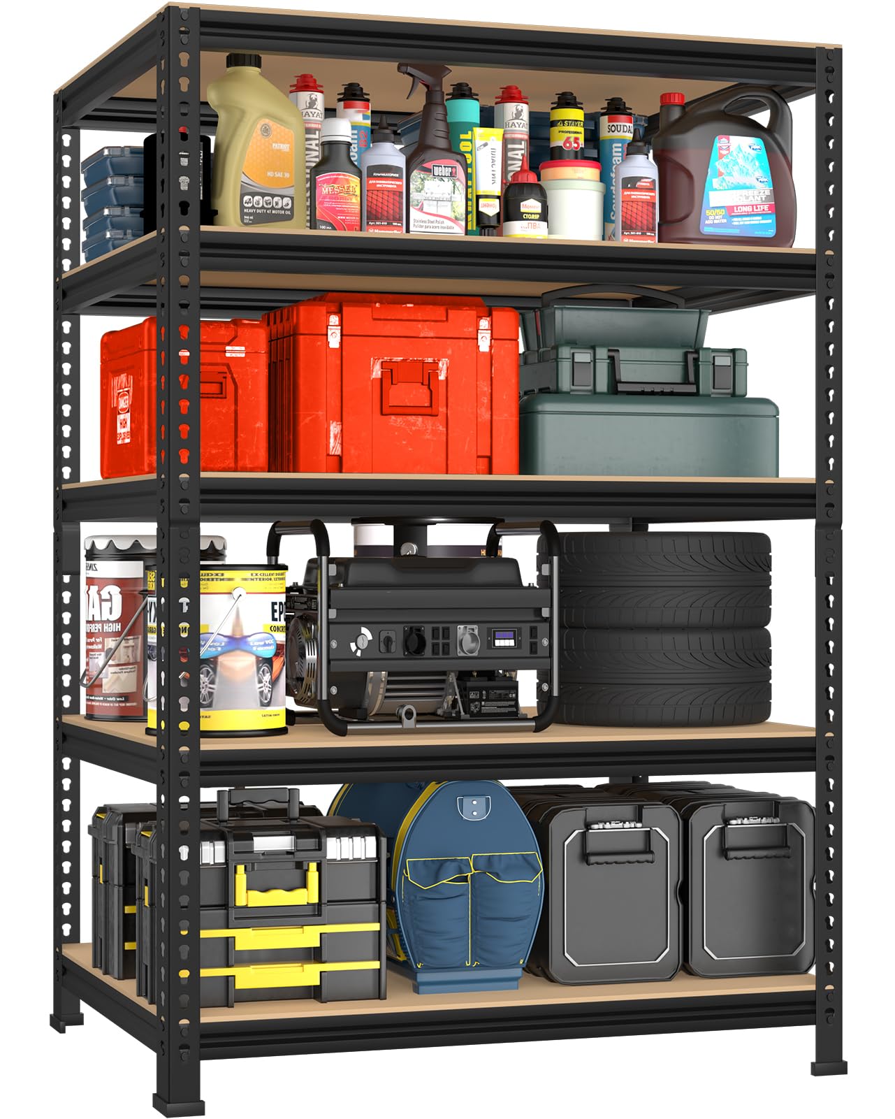 PrimeZone 32" W x 16" D x 63" H Storage Shelves - 5 Tier Adjustable Garage Storage Shelving, Heavy Duty Metal Storage Utility Rack Shelf Unit for Warehouse Pantry Closet Kitchen, Black