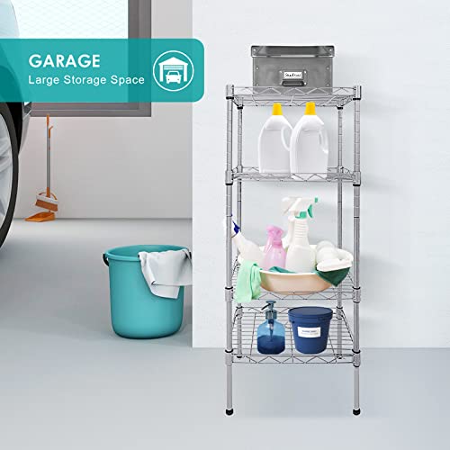 4 Tier Wire Shelving Unit, Height Adjustable Wire Shelves with 264 LBS Capacity, Metal Storage Rack Organizer for Laundry, Kitchen, Bathroom, Pantry, Closet (9.8"D x 13.7"W x 31.5"H, Silver)