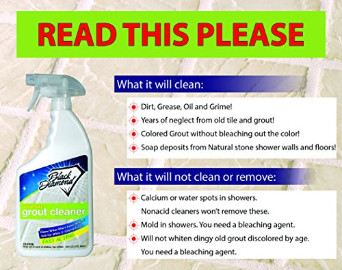 Black Diamond Stoneworks ULTIMATE GROUT CLEANER: Best Cleaner for Tile,Ceramic,Porcelain, Marble Acid-free Safe Deep Cleaner & Stain Remover for Even the Dirtiest Grout. (1-Quart/1-Brush)