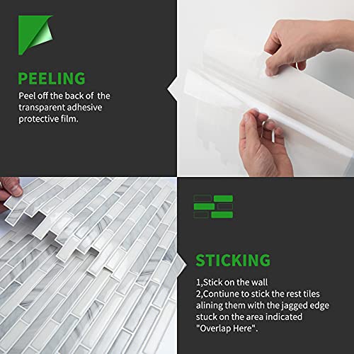 LONGKING 10-Sheet Self-Adhesive Peel and Stick Backsplash for Kitchen, Vinyl Decorative Tiles (Light Gray)
