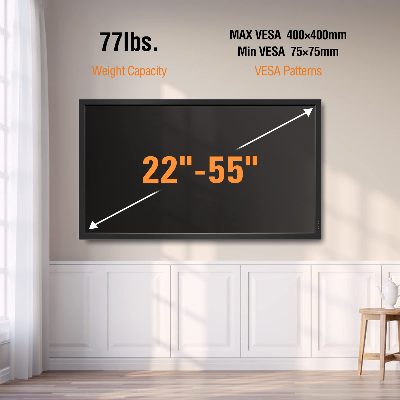 ELIVED Full Motion TV Wall Mount for Most 22-55 Inch TVs, Articulating Arms Swivel and Tilt TV Mount, Wall Mount TV Brackets Max VESA 400x400, Single Stud Perfect Center Design, Holds Up to 77 lbs.
