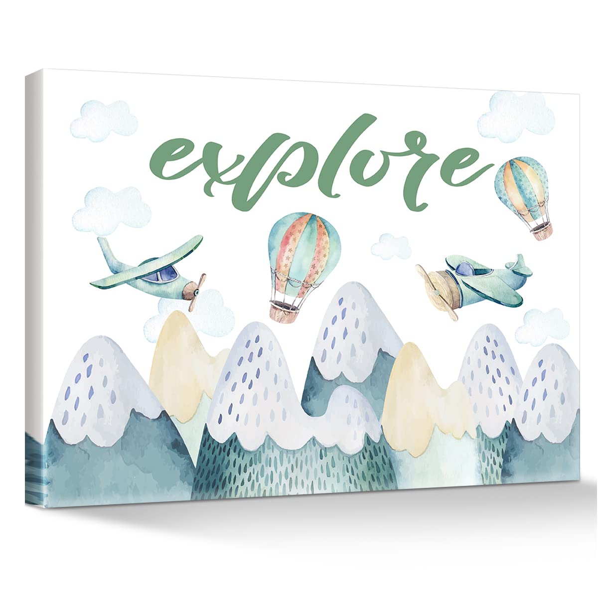 OEWD Nursery Explore Wall Art Poster Print, Baby Boy Adventure Travel Theme Painting Ready to Hang Newborn Baby Kids Nursery Room Playroom Decor Gift (11.5" x 15")
