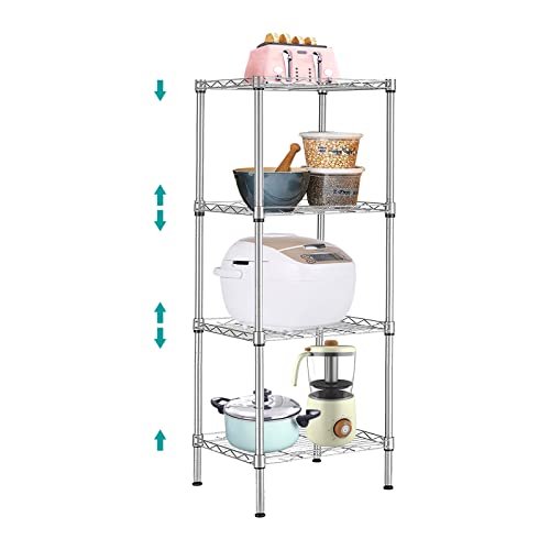 4 Tier Wire Shelving Unit, Height Adjustable Wire Shelves with 264 LBS Capacity, Metal Storage Rack Organizer for Laundry, Kitchen, Bathroom, Pantry, Closet (9.8"D x 13.7"W x 31.5"H, Silver)
