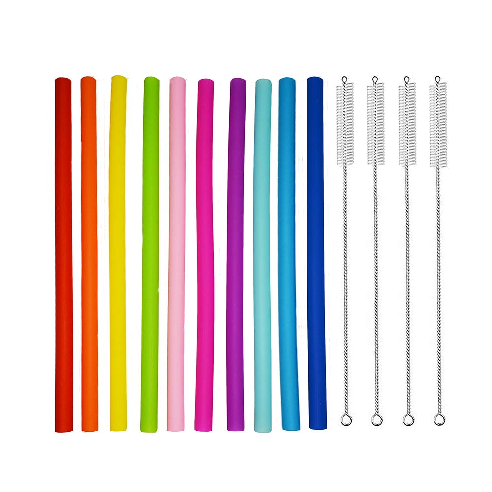 Big Silicone Straws Reusable Silicone Drinking Straws10Pcs Straight Smoothies Straws For 30&20 oz Tumblers-Reusable Straws Extra Long for Yeti/Rtic/Ozark +4 Brushes+ 1 Red Storage Pouch