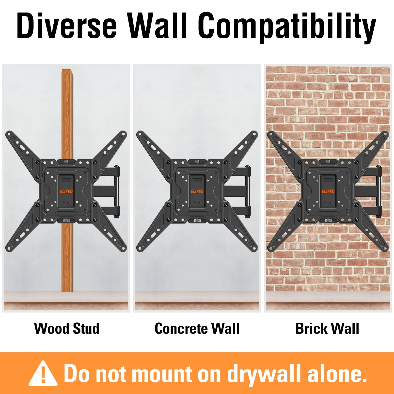 ELIVED Full Motion TV Wall Mount for Most 22-55 Inch TVs, Articulating Arms Swivel and Tilt TV Mount, Wall Mount TV Brackets Max VESA 400x400, Single Stud Perfect Center Design, Holds Up to 77 lbs.