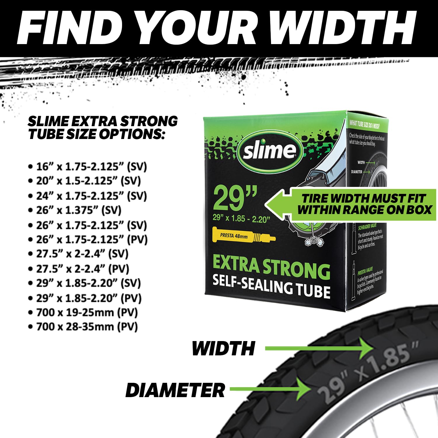 Slime 30074 Bike Inner Tubes with Slime Puncture Sealant, Extra Strong, Self Sealing, Prevent and Repair, Schrader Valve, 26"x1.75-2.125", Value 2-Pack