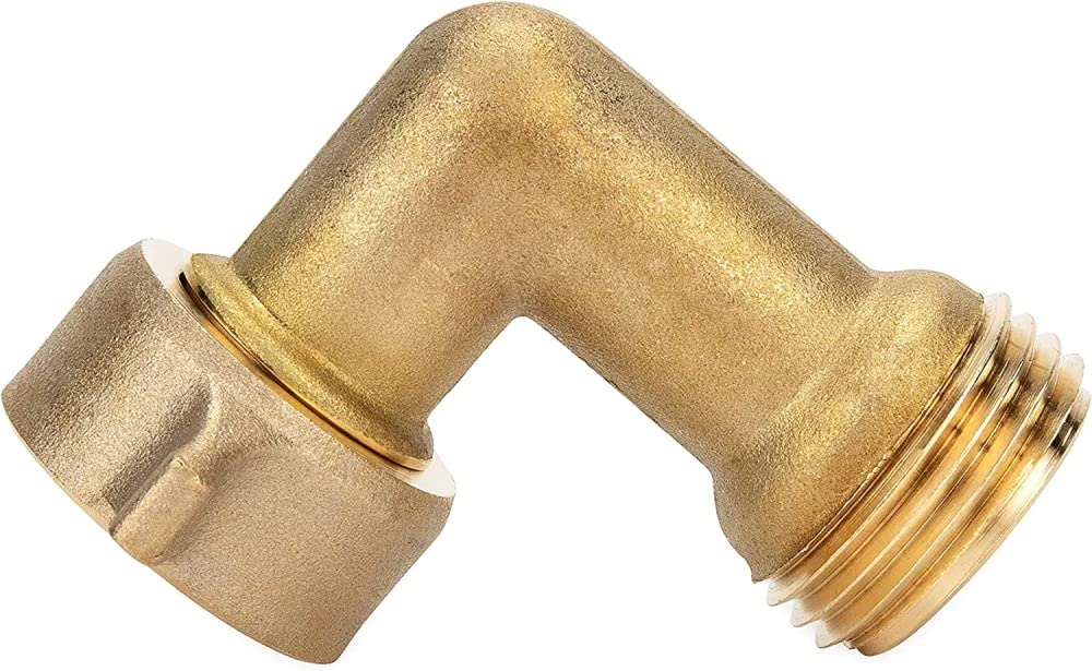 Camco 90-Degree Hose Elbow For RVs - Solid Brass Construction- Certified Lead-Free - Features Convenient Easy Grip Connector - For RV Water Hoses, Residential Outdoor Faucets, & More - 1-Pack (22505)
