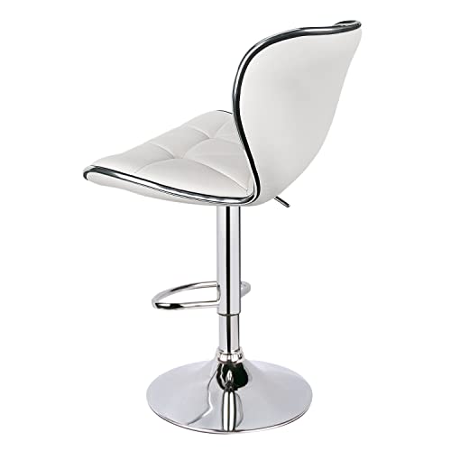 Leopard Shell Back Adjustable Swivel Bar Stools, PU Leather Padded with Back, Set of 2 (White)