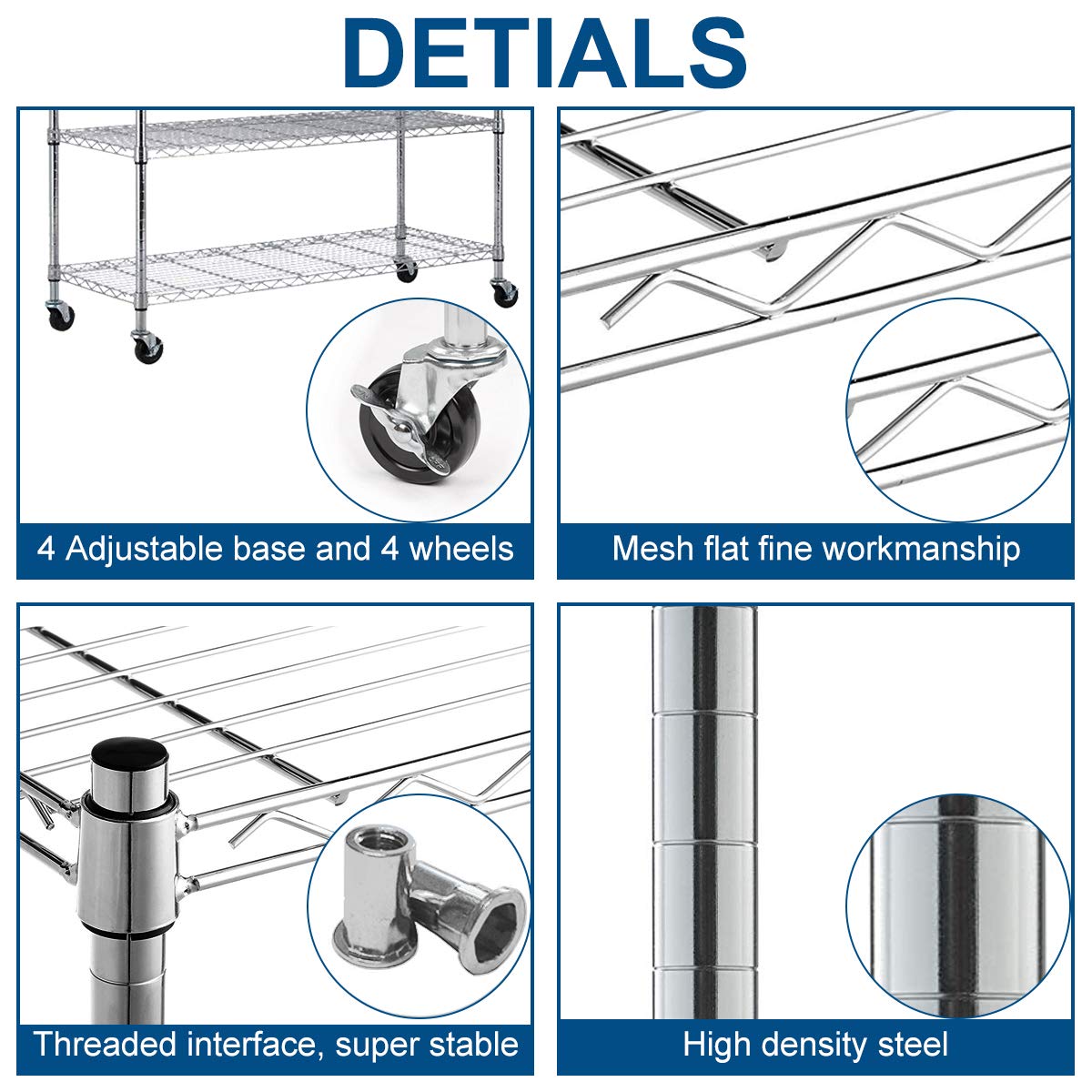 6 Tier Wire Shelving Unit Metal Storage Shelves w/Wheels, 350 Capacity Per Shelf, Heavy Duty Steel Garage Shelf, 48" L X 18" W X 82" H Pantry Kitchen Closet Racks