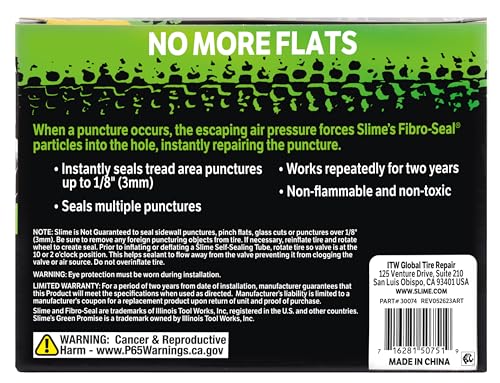 Slime 30074 Bike Inner Tubes with Slime Puncture Sealant, Extra Strong, Self Sealing, Prevent and Repair, Schrader Valve, 26"x1.75-2.125", Value 2-Pack