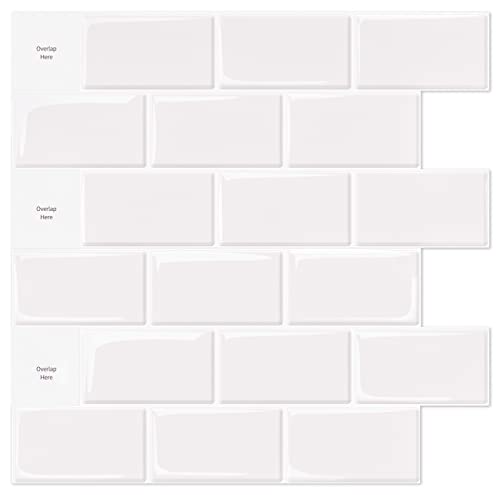 Art3d 10-Sheet Peel and Stick Tile Backsplash - 12"x12" Premium Kitchen Backsplash Peel and Stick Tile, White