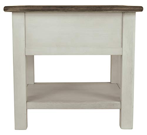 Signature Design by Ashley Bolanburg Farmhouse Chair Side End Table with Outlets and USB Ports, Antique Cream & Brown