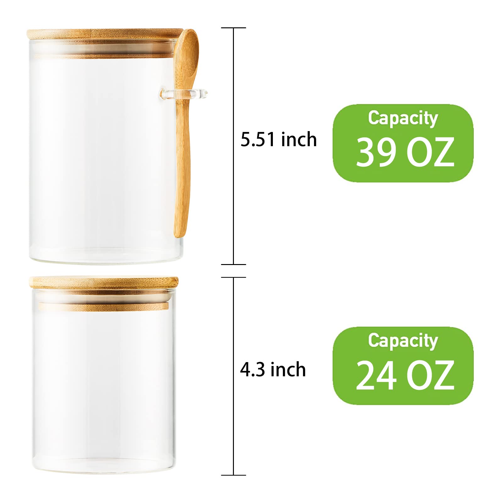 ERISED 6-Pack Glass Containers with Bamboo Lids, Glass Jars,Glass Canisters, Kitchen Canisters for Candy,Cookie,Rice,Sugar,Flour,Pasta,Nuts