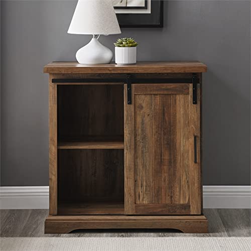 Walker Edison Carson Modern Farmhouse Sliding Slat Door Storage Cabinet, 32 Inch, Rustic Oak