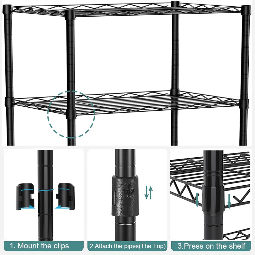 Santoy 4 Tier Metal Shelves for Storage,Shelving Unit for Kitchen, Bathroom, Pantry, Closet, and Bedroom - Strong Steel Wire Organizer Rack (Black, 21.7’’L*11.8’’W*42’’H)