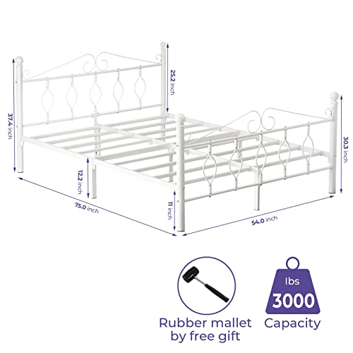 GreenForest Full Size Bed Frame with Headboard Heavy Duty Metal Platform Bed Frame with Underbed Storage No Box Spring Needed Mattress Foundation, White