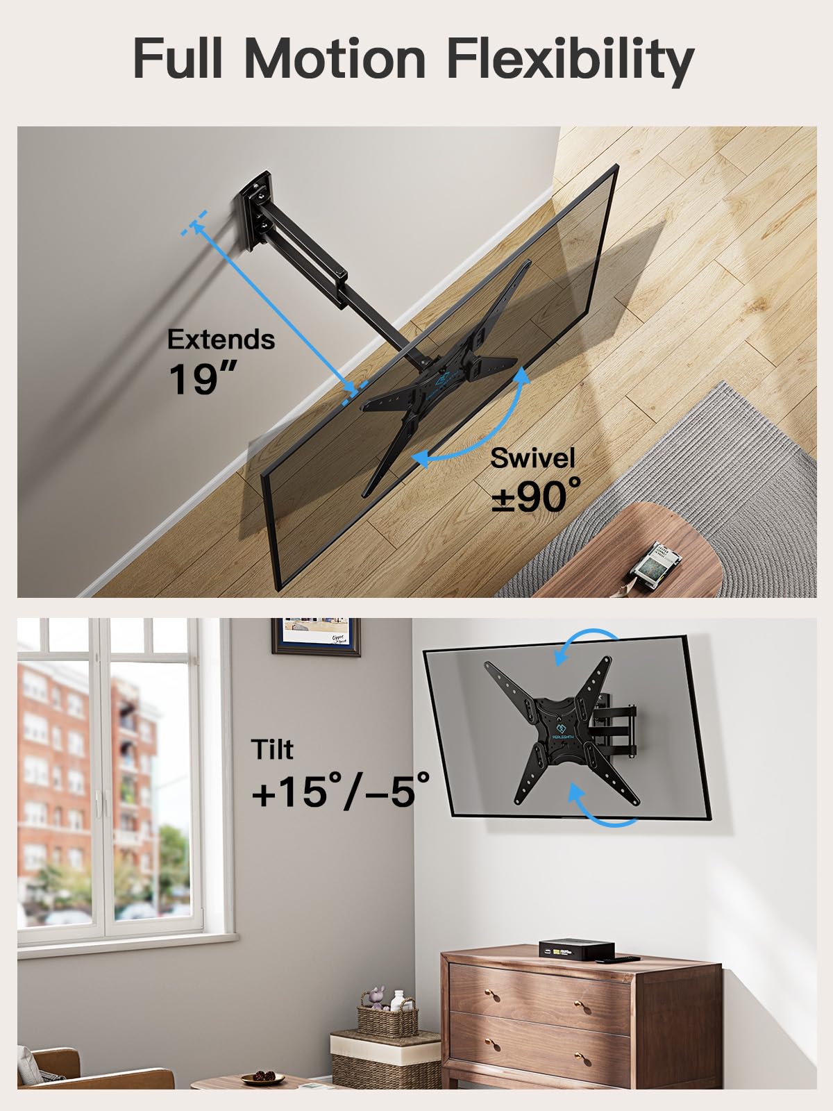PERLESMITH Full Motion TV Wall Mount for 26-55 Inch TVs with Articulating Arms Swivels Tilt Extension - Wall Mount TV Brackets VESA 400x400 Fits LED LCD OLED 4K TVs Up to 70 lbs