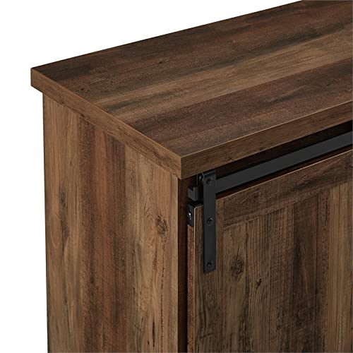 Walker Edison Carson Modern Farmhouse Sliding Slat Door Storage Cabinet, 32 Inch, Rustic Oak
