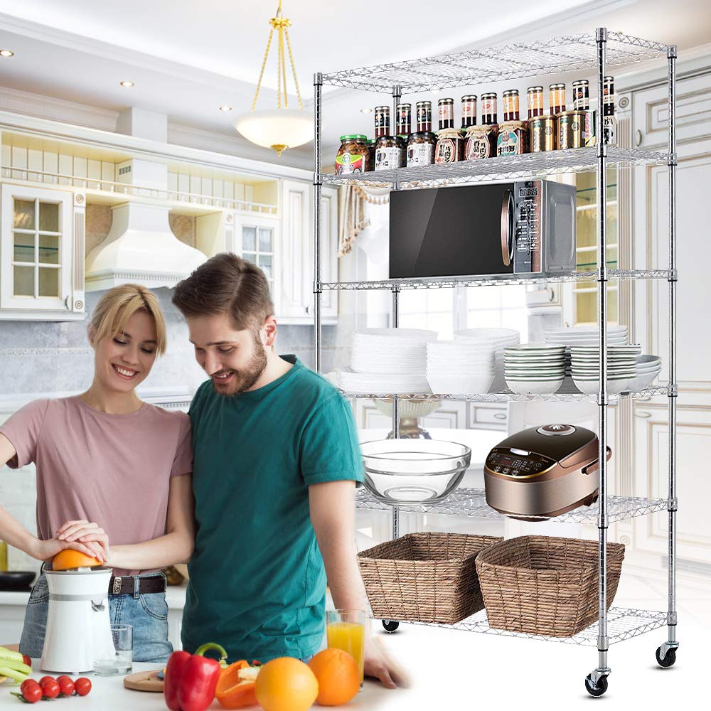 6 Tier Wire Shelving Unit Metal Storage Shelves w/Wheels, 350 Capacity Per Shelf, Heavy Duty Steel Garage Shelf, 48" L X 18" W X 82" H Pantry Kitchen Closet Racks