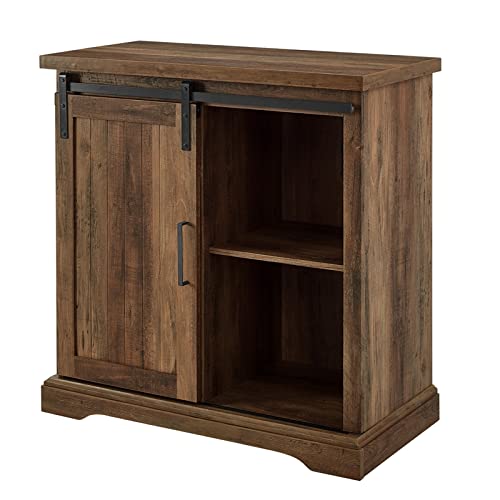 Walker Edison Carson Modern Farmhouse Sliding Slat Door Storage Cabinet, 32 Inch, Rustic Oak