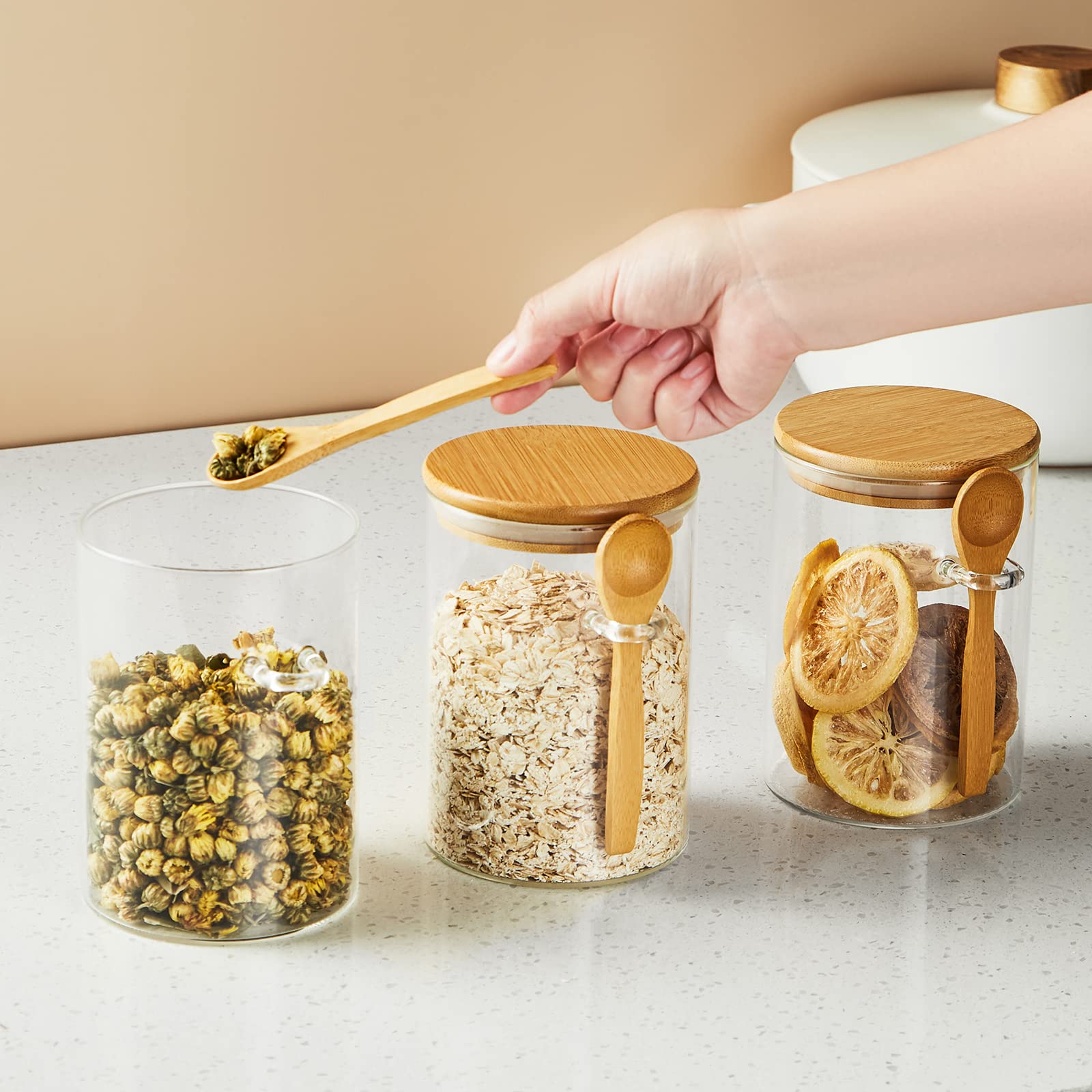 ERISED 6-Pack Glass Containers with Bamboo Lids, Glass Jars,Glass Canisters, Kitchen Canisters for Candy,Cookie,Rice,Sugar,Flour,Pasta,Nuts