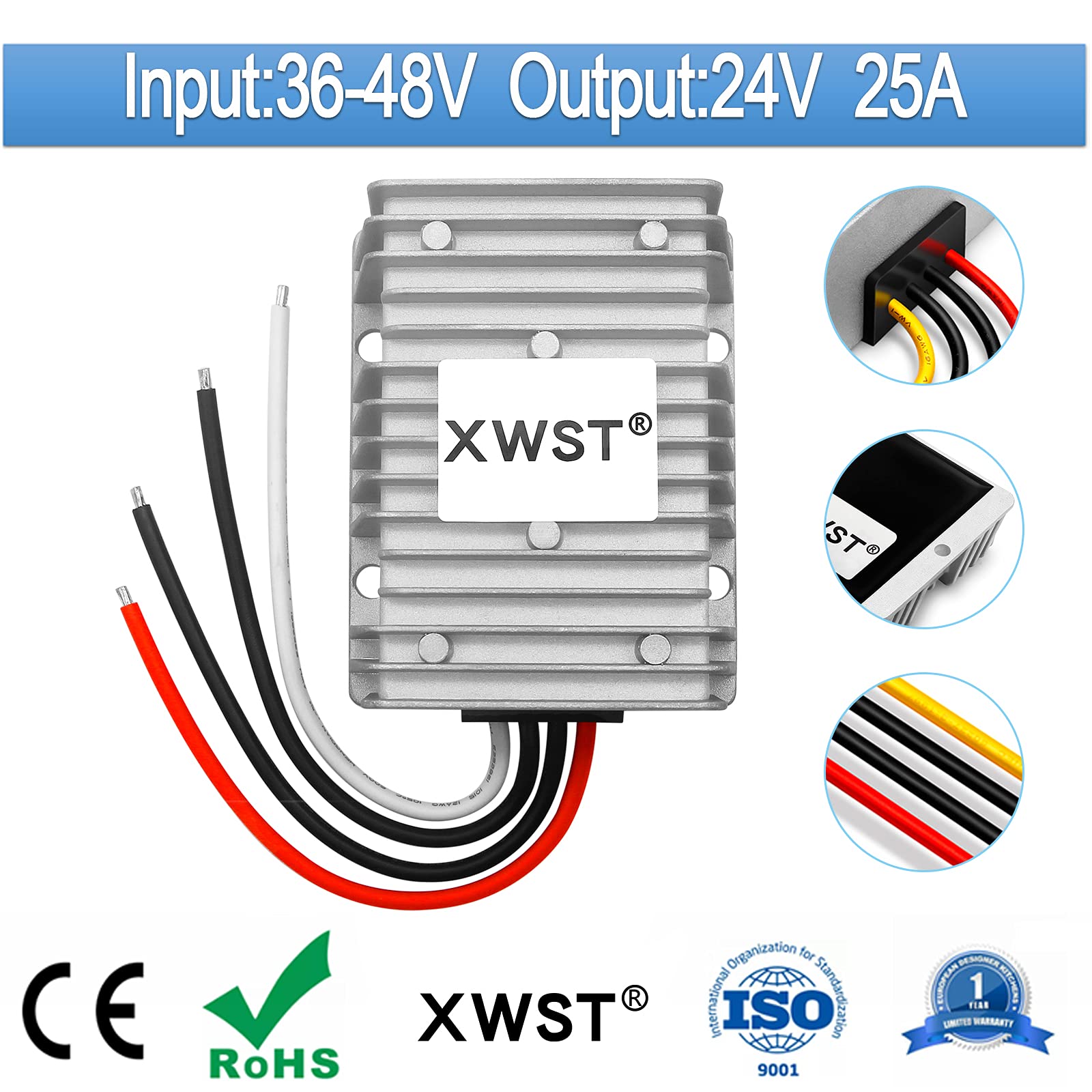 DC 36V 48V Step Down to 24V 25A 600W Converter Voltage Reducer, Waterproof DC/DC Buck Transformer Power Supply