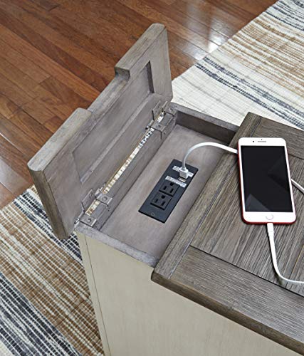 Signature Design by Ashley Bolanburg Farmhouse Chair Side End Table with Outlets and USB Ports, Antique Cream & Brown