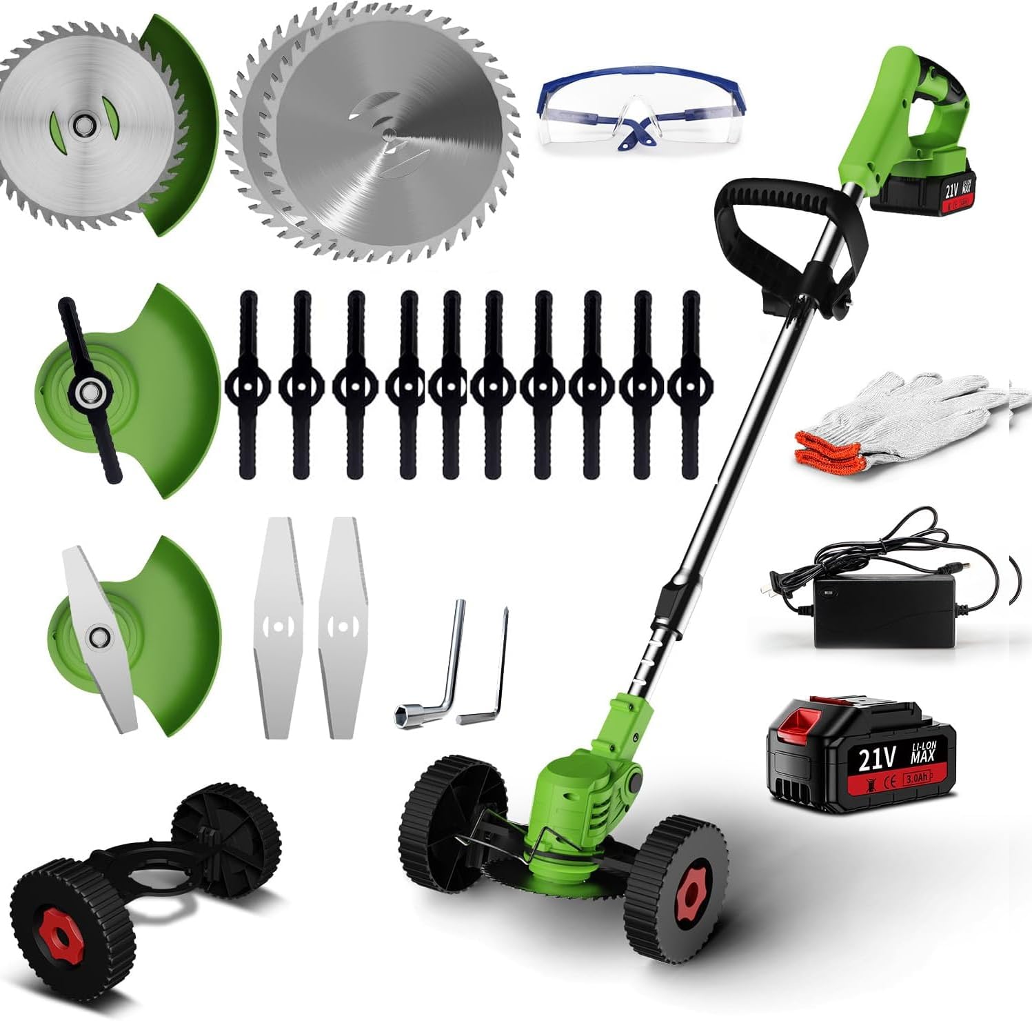 Weed Wacker Battery Operated, 3 in 1 Cordless Grass Trimmer with 3 Types Blades and Rechargeable No String Weed Wacker for Lawns Includes 1 * 3.0ah Battery with Charger