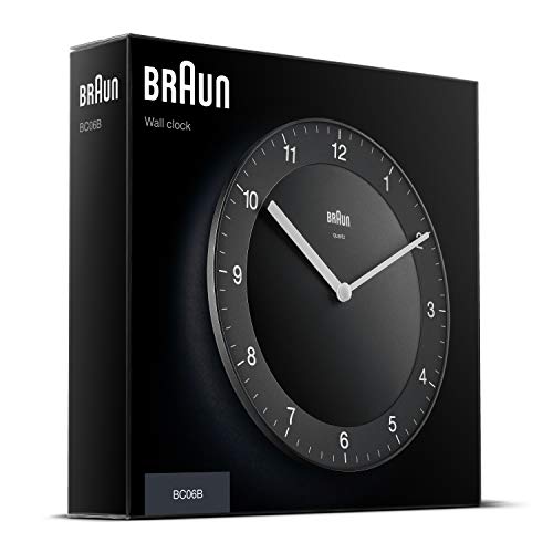 Braun Classic Analogue Wall Clock with Quiet Quartz Movement, Easy to Read, 20cm Diameter in Black, Model BC06B, One Size