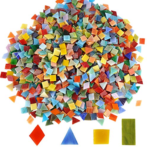 Lanyani 1600 Pieces/2.2 Pounds Vibrant Mixed Glass Mosaic Tiles for Crafts Cathedral Stained Glass Pieces - Assorted Colors and Shapes-Great Value Pack, Opaque