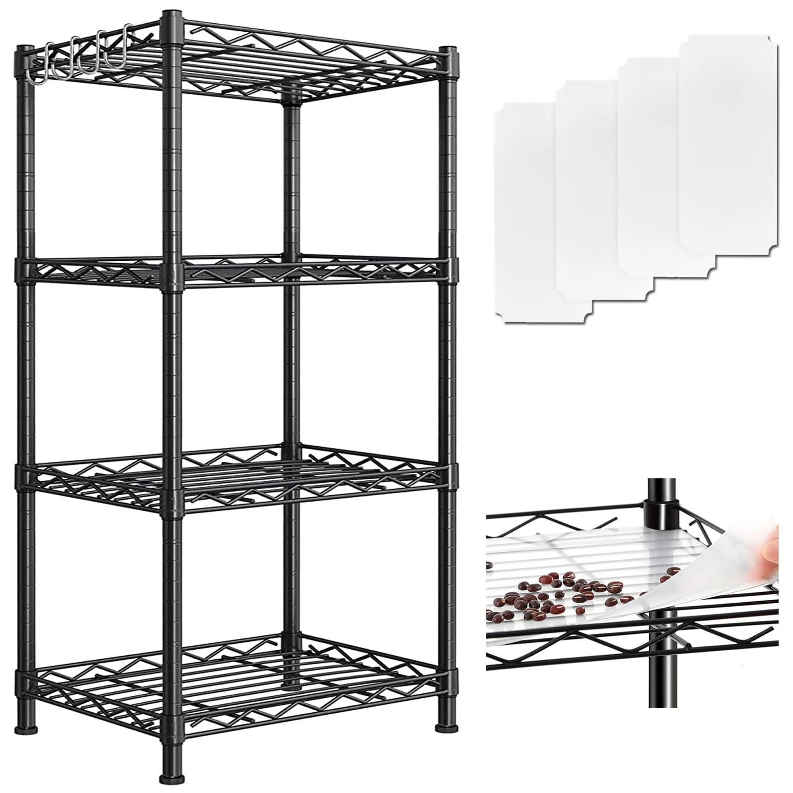 Santoy 4 Tier Metal Shelves for Storage,Shelving Unit for Kitchen, Bathroom, Pantry, Closet, and Bedroom - Strong Steel Wire Organizer Rack (Black, 21.7’’L*11.8’’W*42’’H)