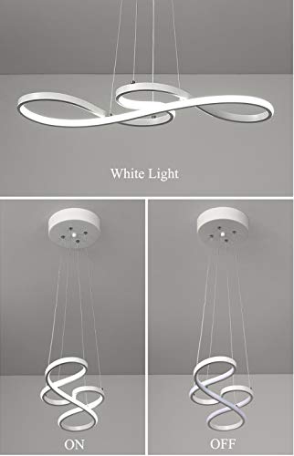 Modern Pendant Lighting White LED Pendant Light for Contemporary Living Dining Room Kitchen Island Dimmable Chandelier Dimming Ceiling Lamp Minimalist Wave Hanging Light Fixture with Remote (White)