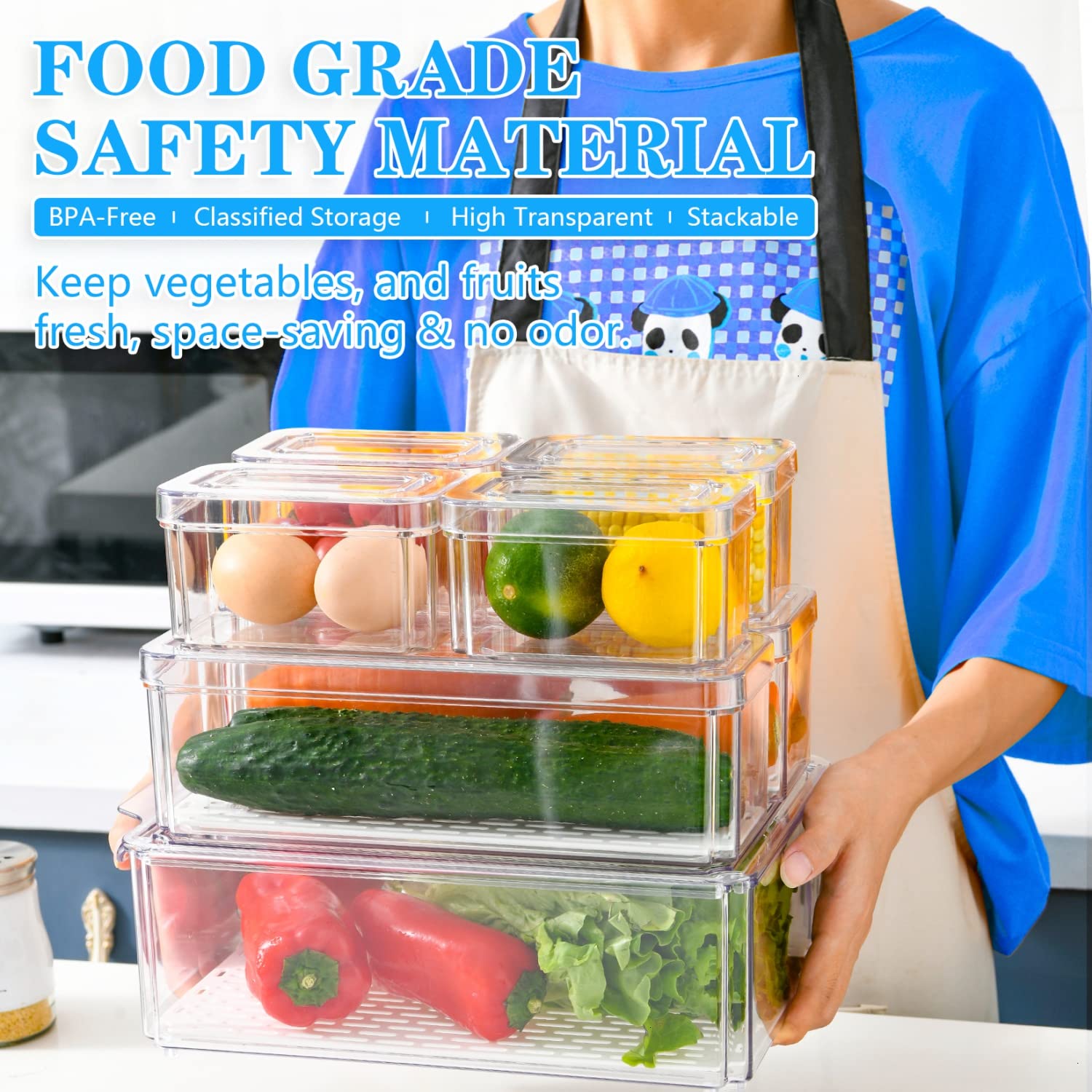 Pomeat 7 Pack Fridge Organizers, Stackable Refrigerator Organizer Bins with Lids, Plastic Storage Bins, BPA-Free Fridge Organizers and Storage Clear for Food, Drinks, Fruits, Vegetable Storage