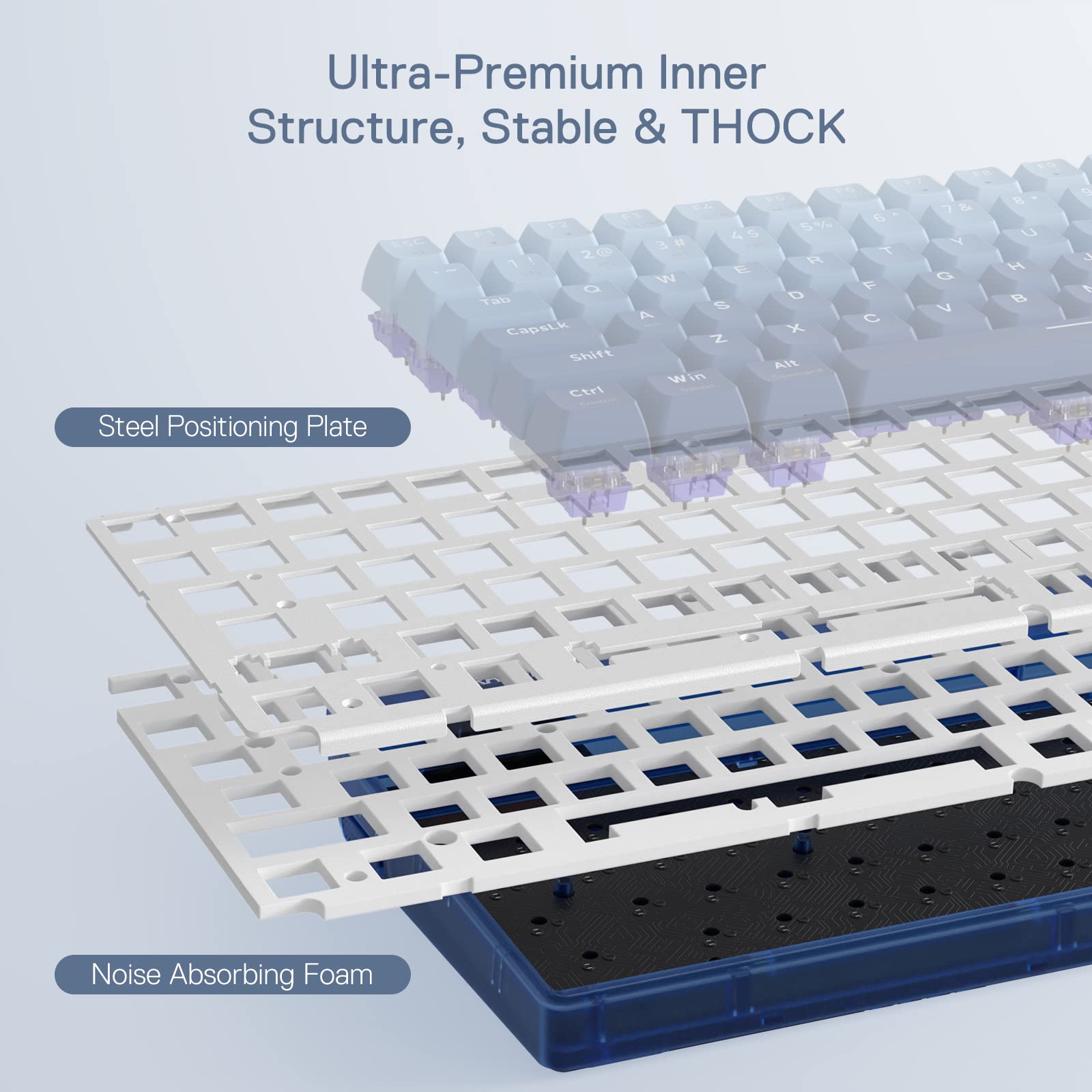 Redragon K656 PRO 3-Mode Wireless RGB Gaming Keyboard, 100 Keys Mechanical Keyboard w/Translucent Board, Hot-Swappable Socket, Sound Absorbing Foam & Custom Tactile Switch, Gradient BlueMade