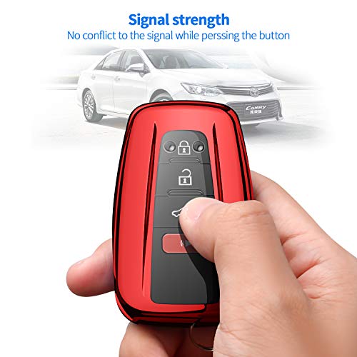 Compatible with Toyota Key Fob Cover with Keychain Soft TPU 360 Degree Protection Key Case for 2018-2022 Camry RAV4 Highlander Avalon C-HR Prius Corolla GT86 Smart Key (Red)