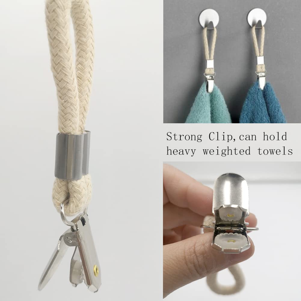 Kirmoo Tea Towel Clips for Hanging with Loop Cotton Metal Cloth Hook Clip Hangers for Home Storage Kitchen Towel Hooks Holder Beige-Set of 4 (4)